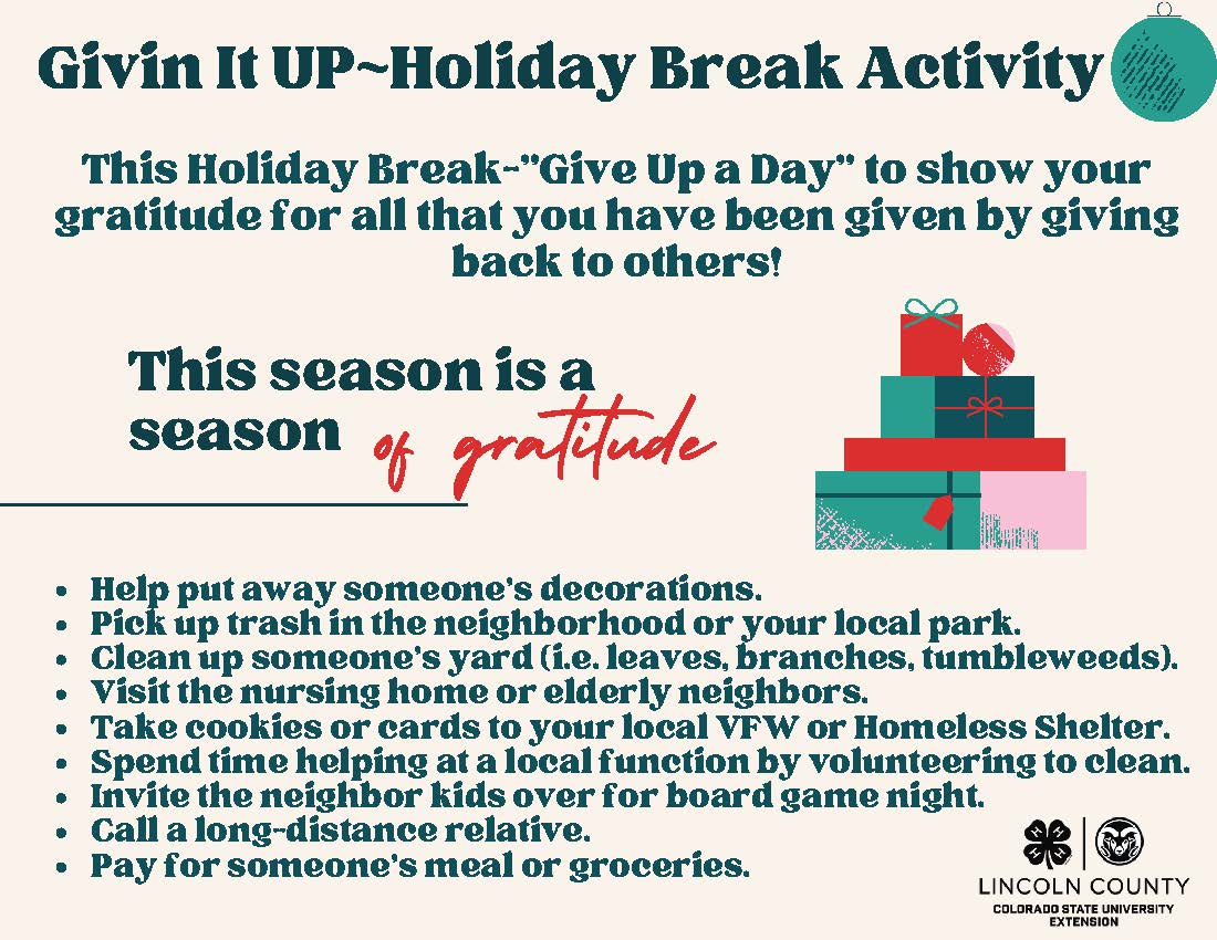 2021 Holiday Break Activities-Giving It UP – Lincoln County Extension