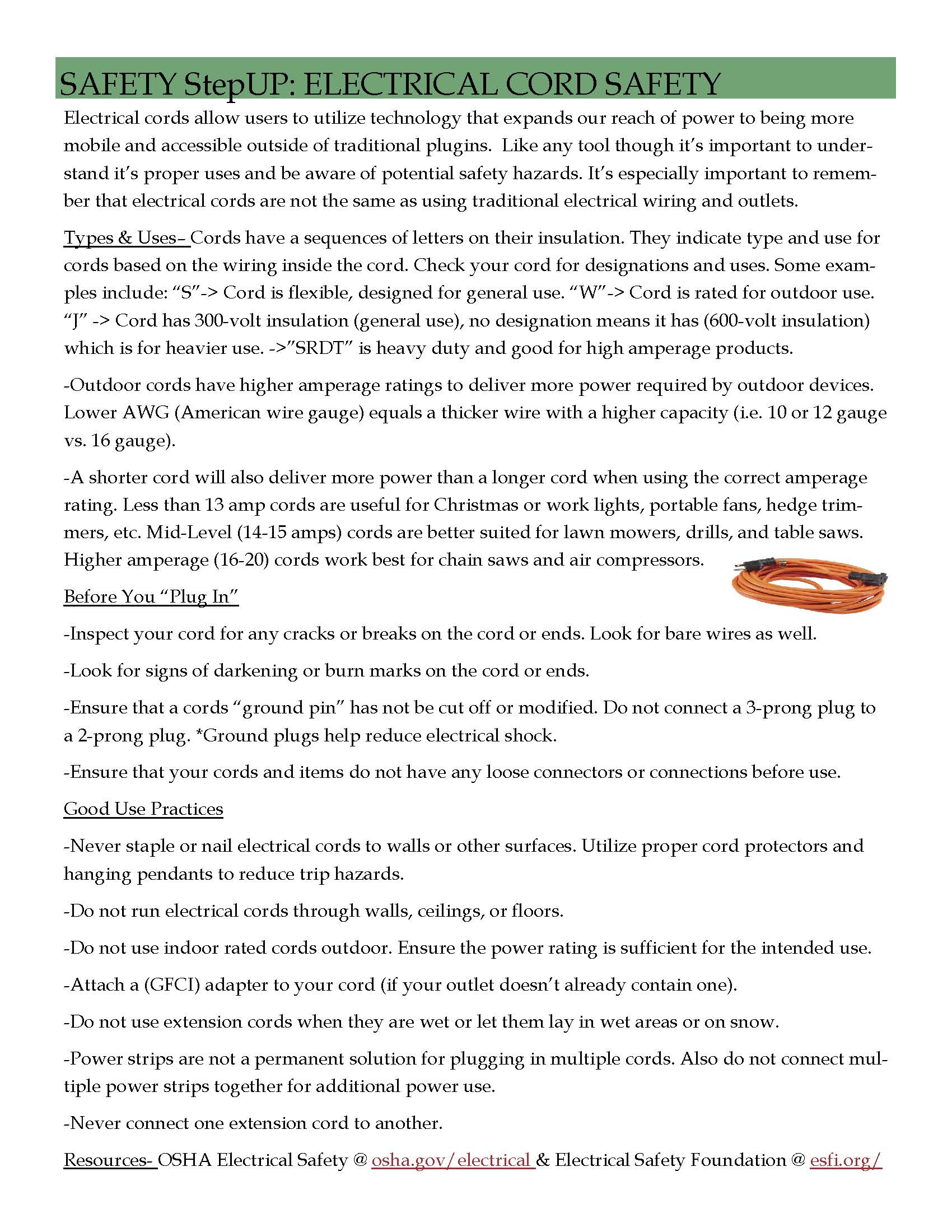 Safety StepUP: Electrical Cord Safety – Lincoln County Extension