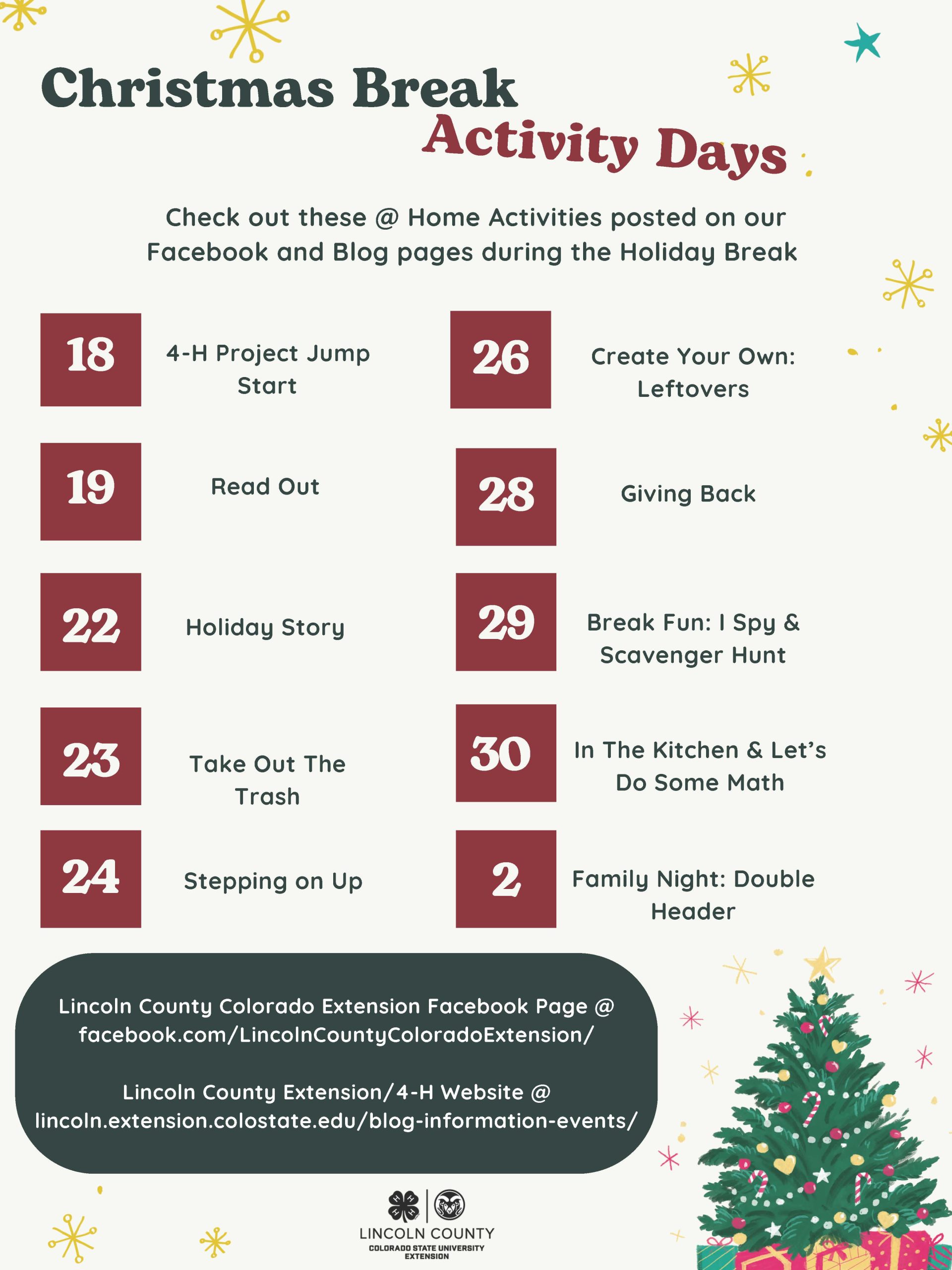 Holiday Break Activity Days! – Lincoln County Extension