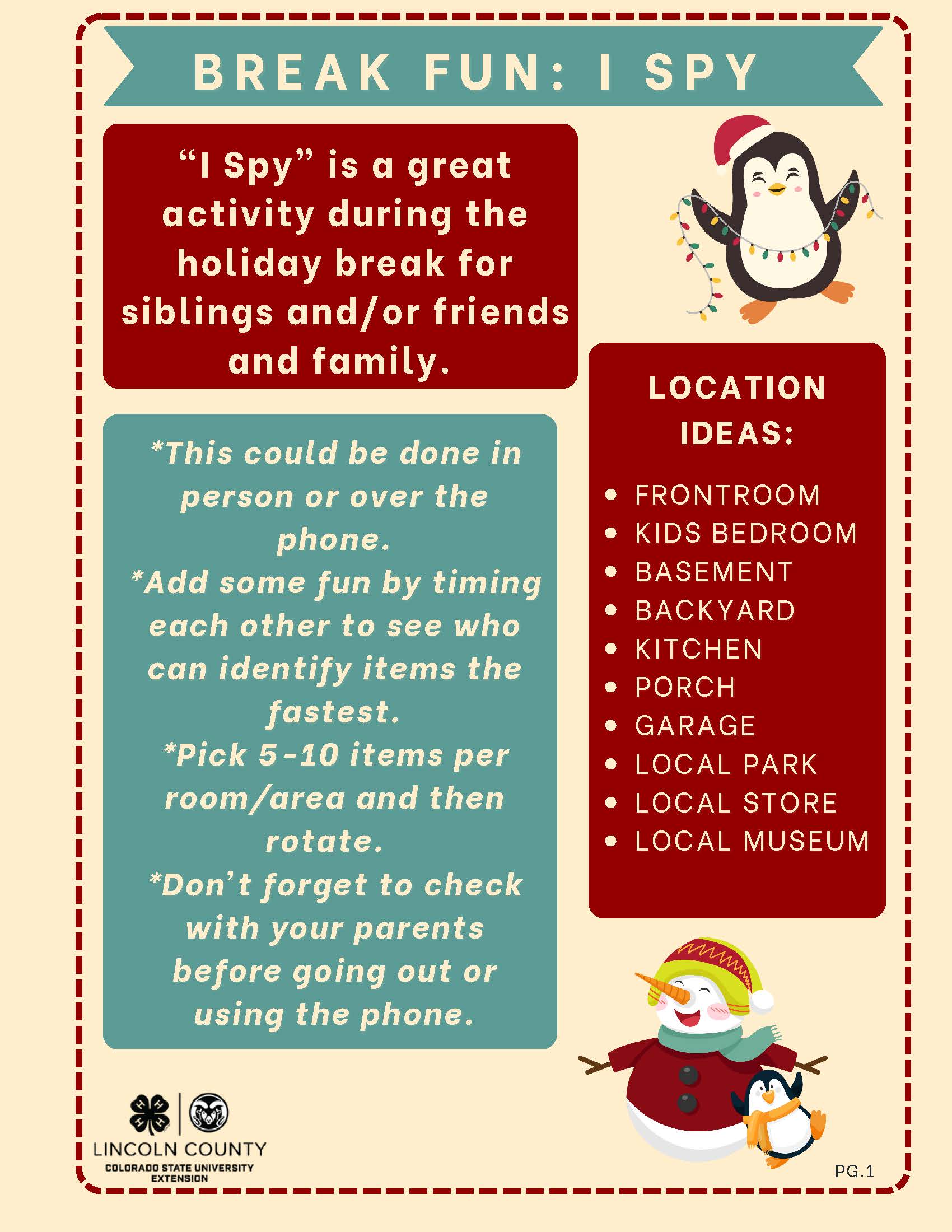 Holiday Break: Break Fun-I Spy & Scavenger Hunt – Lincoln County Extension